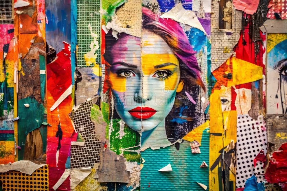 Dynamic Urban Art Collage Ripped Posters and Halftone Lettering Create ...