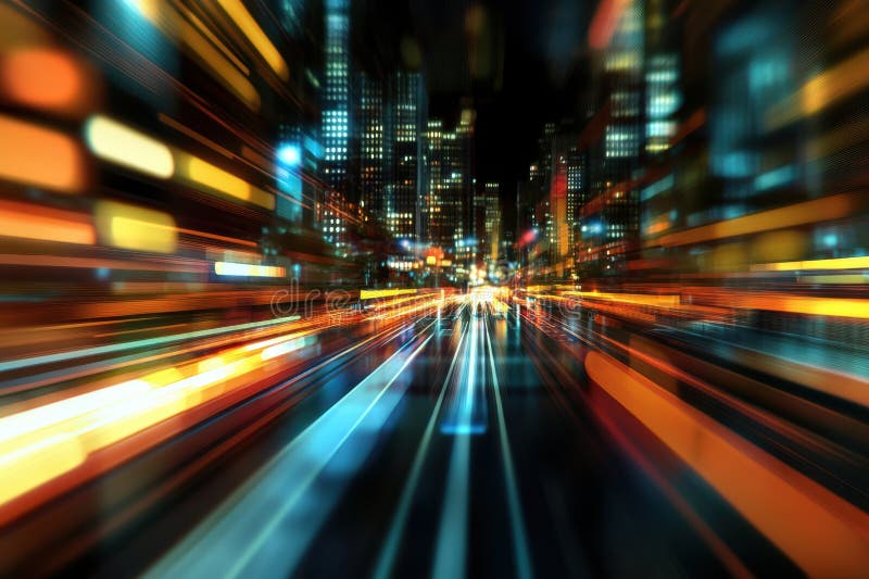 Dynamic Urban City Lights Captured in Motion for Futuristic. Stock ...