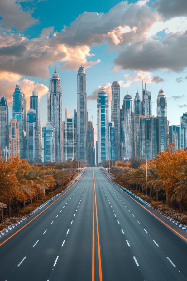 Dynamic Urban City Skyline with Highway Road Stock Illustration ...