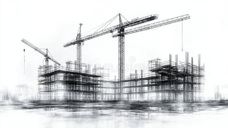 Dynamic Urban Construction Scene with Cranes and Scaffolding Stock ...