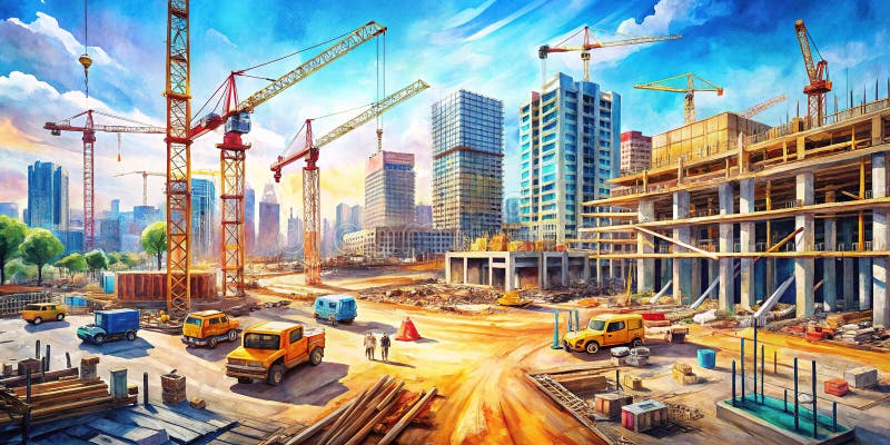 Dynamic Urban Development Majestic Cranes and Foundations of a Modern ...