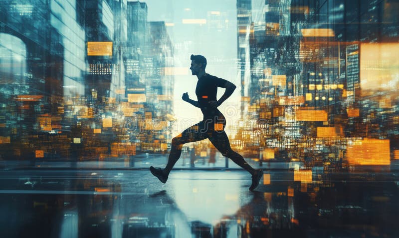 Futuristic Runner Cityscape Vibrant Digital Night Stock Photos - Free ...