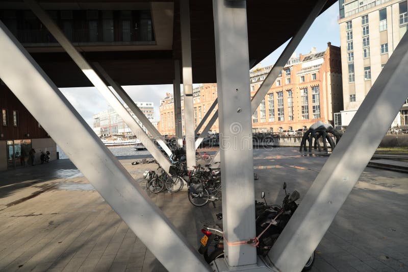 Urban Architecture with Steel Support Beams and Waterfront View Stock ...