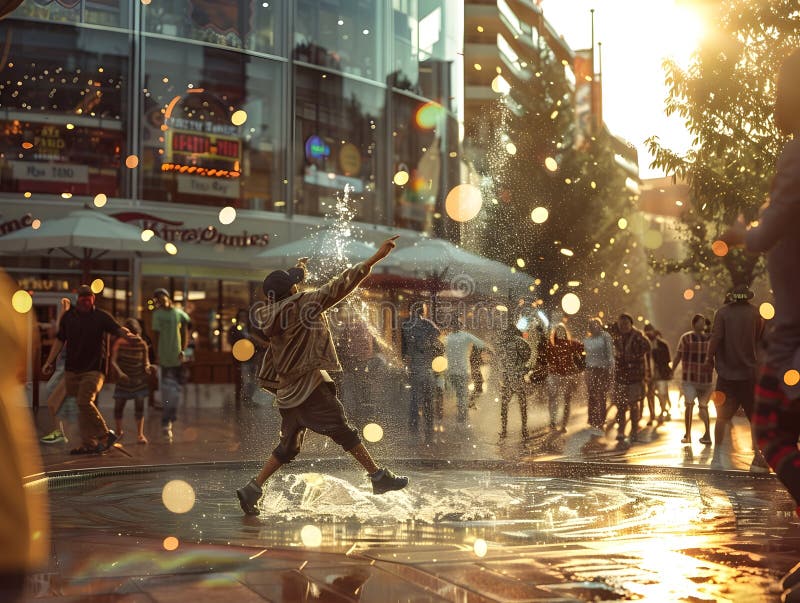 Dynamic Urban Scene with a Sudden Flash Mob Dance Performance on a ...