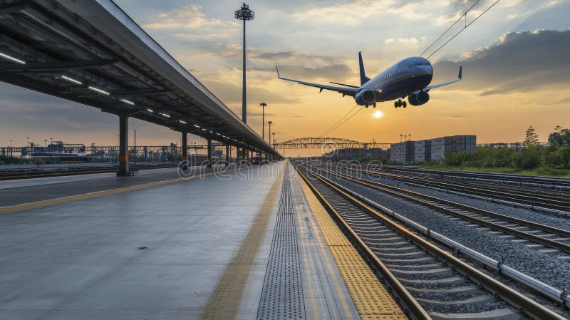 Dynamic Urban Transport Hub at Sunset Seamless Integration of Air and ...