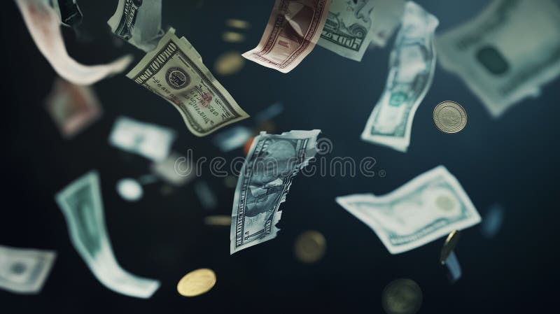 Dynamic US Dollar Bills and Coins Floating Capturing Financial Movement ...
