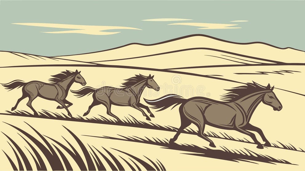 Galloping Horses in Field, Wild Mustang Vector Design Generative AI ...