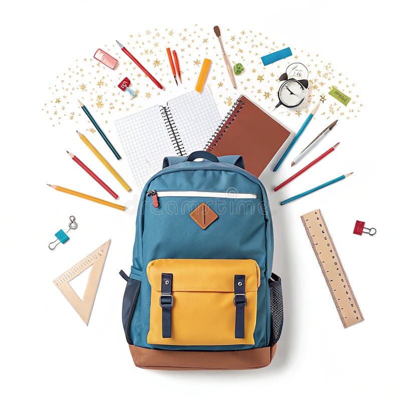 Backpack with School Supplies Flying Out Stock Illustration ...
