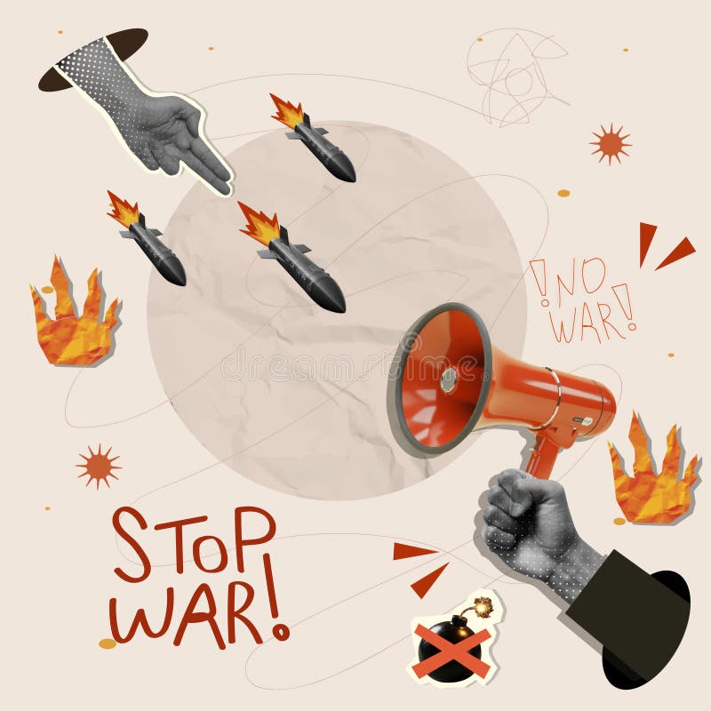 Stop War Protest with Megaphone and Explosive Imagery. Vector ...