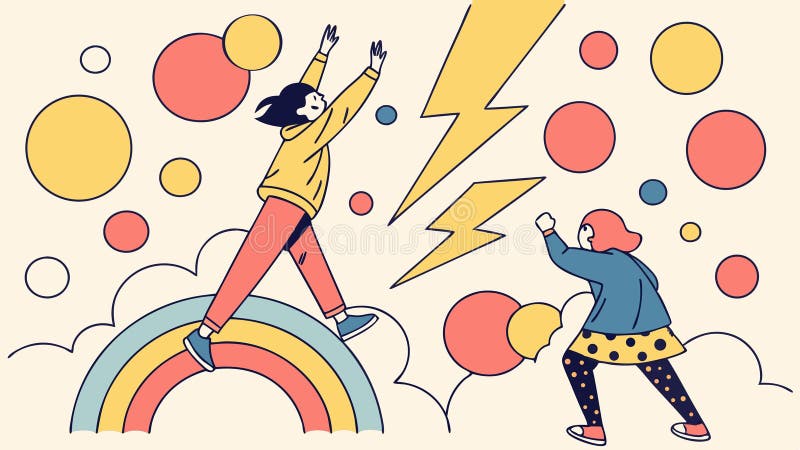 Dynamic People with Lightning and Rainbow, Vector Design Generative AI ...