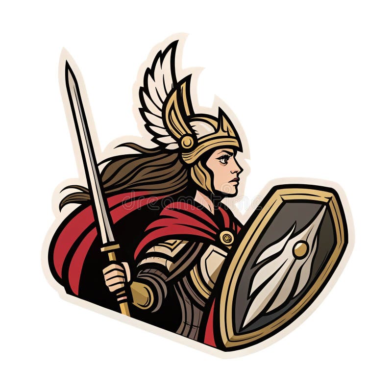 Warrior Woman in Armor with Shield and Sword Dynamic Vector ...