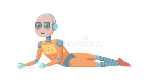 Female Cyborg Resting, Futuristic Humanoid Design, Vector Design ...