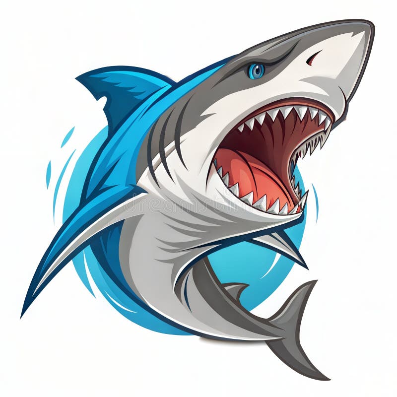 Cartoon Shark Attack with Open Mouth, Aggressive Shark Logo with Sharp ...