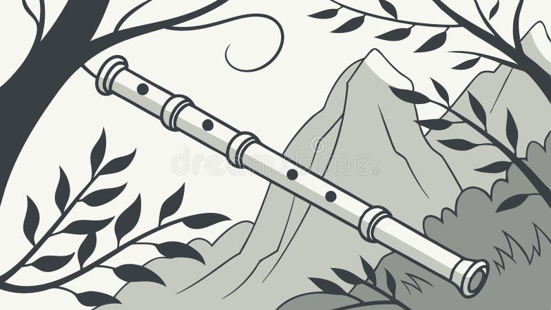 Flute in Mountain Landscape with Flowing WindWater Patterns, Vector ...