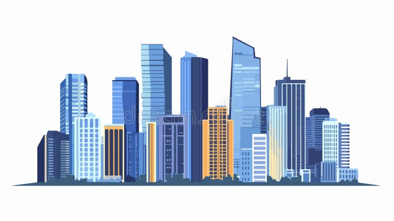 Dynamic Vector Illustration of Modern City Skyscrapers in Monochrome ...