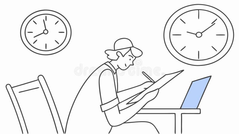 Person Multitasking at Desk with Clocks, Productivity, Time Management, Vector Design Generative ...