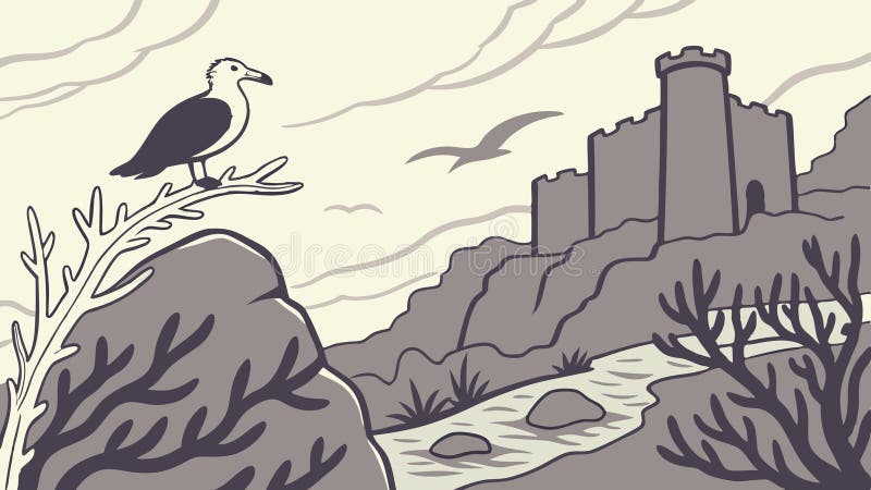 Riverside Castle Raven: Wild Landscape Vector Art, Untamed Realm ...