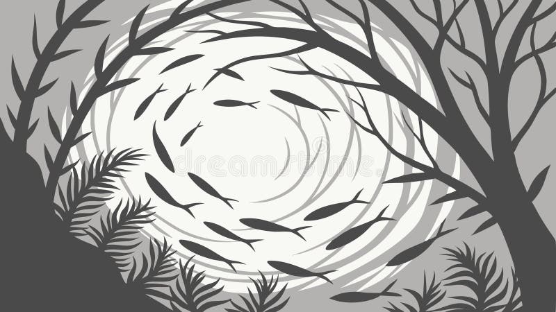 Swirl of Fish in a Forest Lake, Natural Harmony, Vector Design ...