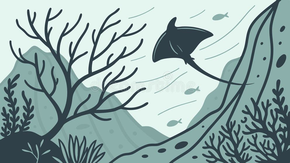Stingray Gliding in Abstract Underwater Landscape, Vector Design ...