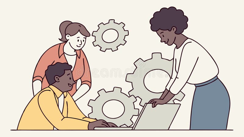 Team Working with Gears, Engineering Collaboration, Problem Solving, Vector Design Generative AI ...