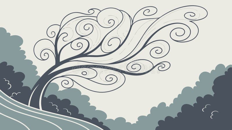 Wind-swept Tree with Abstract Lines, Symbolizing Resilience and Nature ...