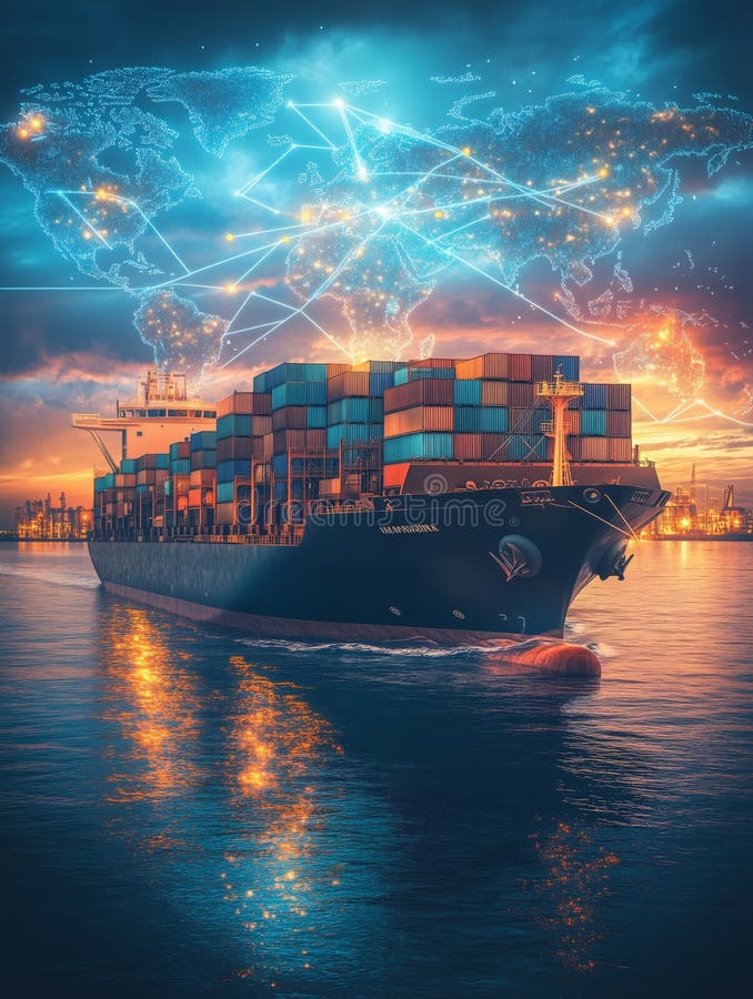 Dynamic Vessel Navigating Waters with Global Connections Illuminated ...