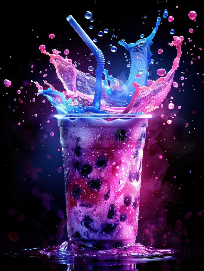Dynamic and Vibrant Bubble Tea Splash in Mid Air Capturing the ...
