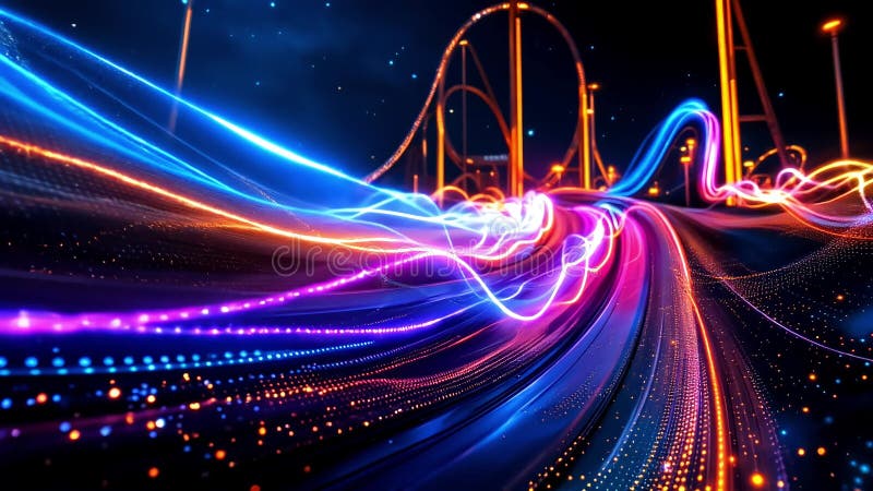Electric Roller Coaster Ride at Night: a Vibrant Abstract Digital Image ...
