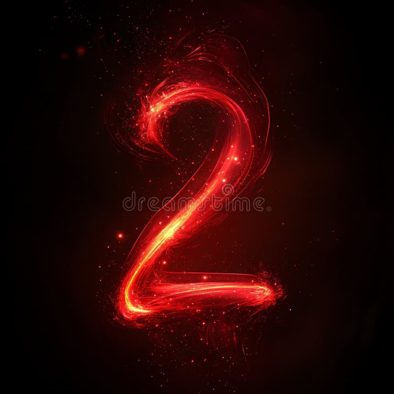 Fiery Red Glowing Number Two Abstract Light Trail Design Digital Art AI ...