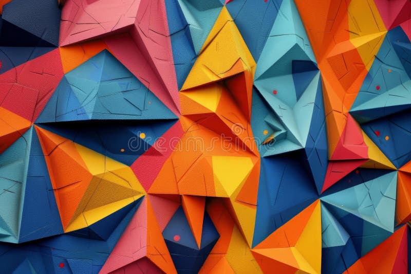 Colorful Abstract Mural with a Dynamic Geometric Pattern Creating a 3d ...
