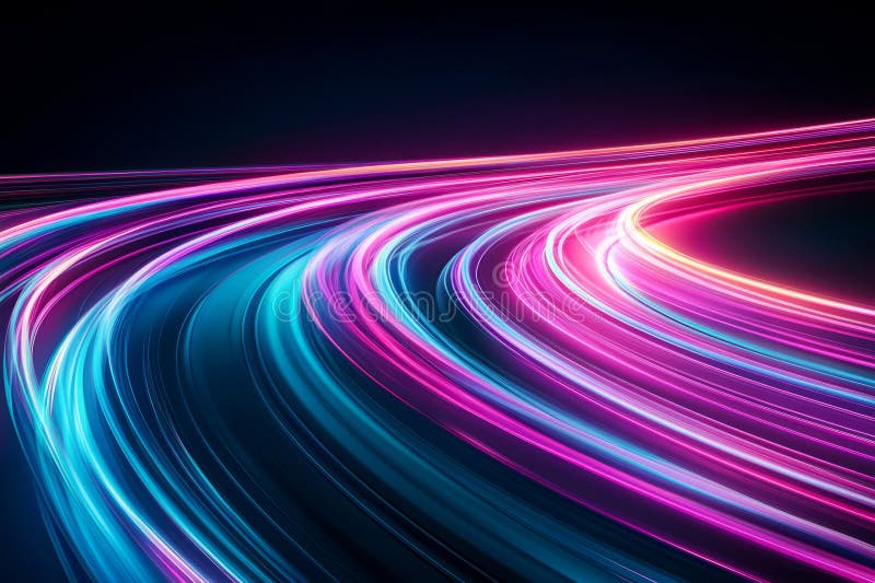 Dynamic Pink and Blue Neon Light Trails in Motion Stock Photo - Image ...