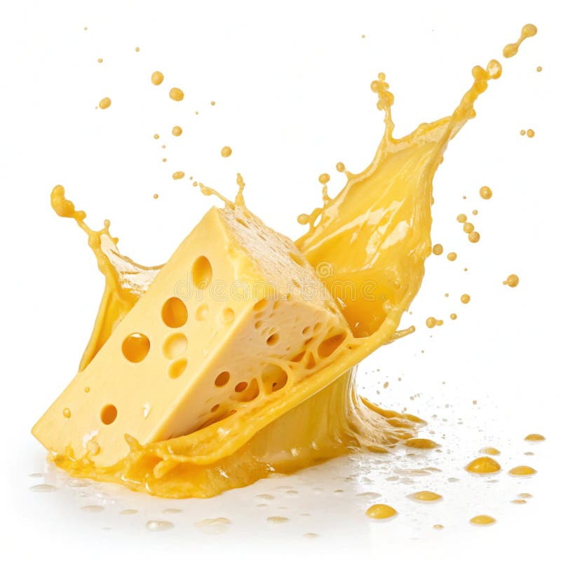 Dynamic Splash of Yellow Liquid Cheese Isolated on White Background ...