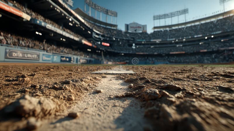Dynamic View of a Baseball Stadium and Pitchers Mound during a Game ...