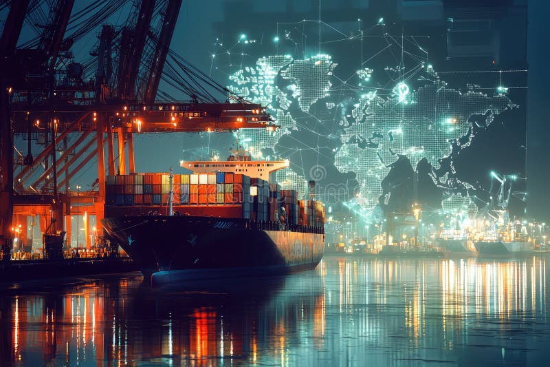 Dynamic View of a Cargo Ship at the Dock Stock Photo - Image of city ...