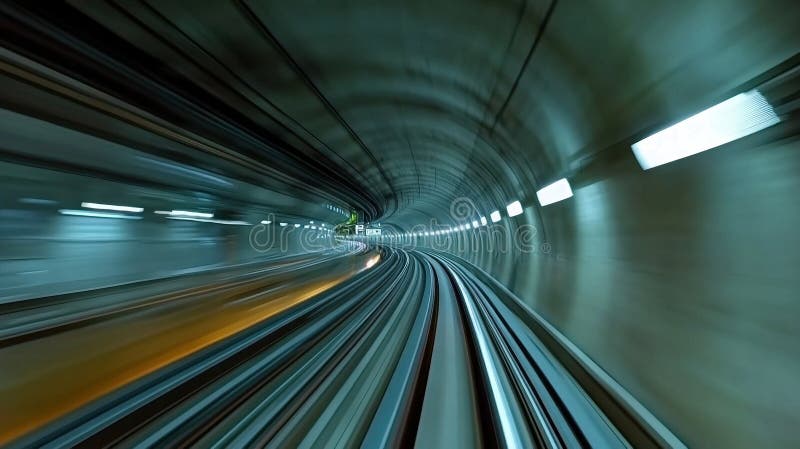 A Dynamic View of a Curved Tunnel with Train Tracks, Conveying Motion ...