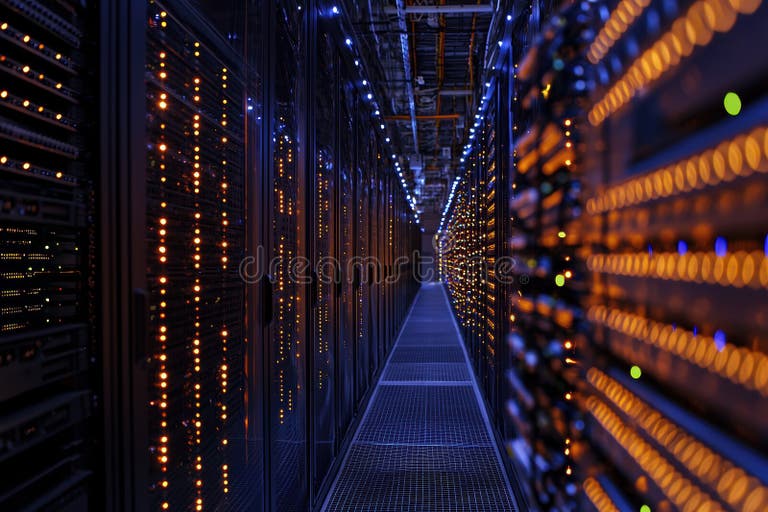 Dynamic View of Data Center Interior with Flashing Server Lights for ...