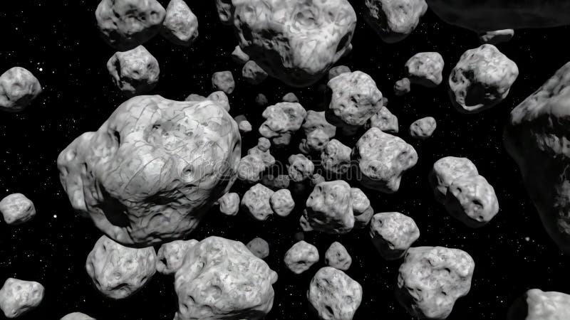 A Dynamic View of a Dense Asteroid Field in Space, Showcasing Various ...