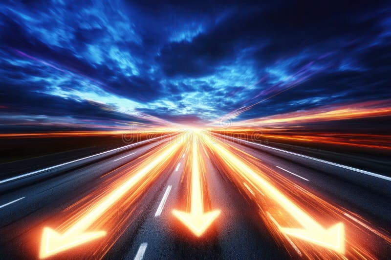 Dynamic View of Road Illuminated by Streaks of Light, Symbolizing ...