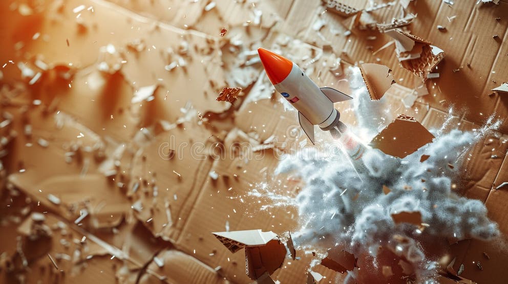 Dynamic View of Rocket Breaking Free from Cardboard Stock Photo - Image ...