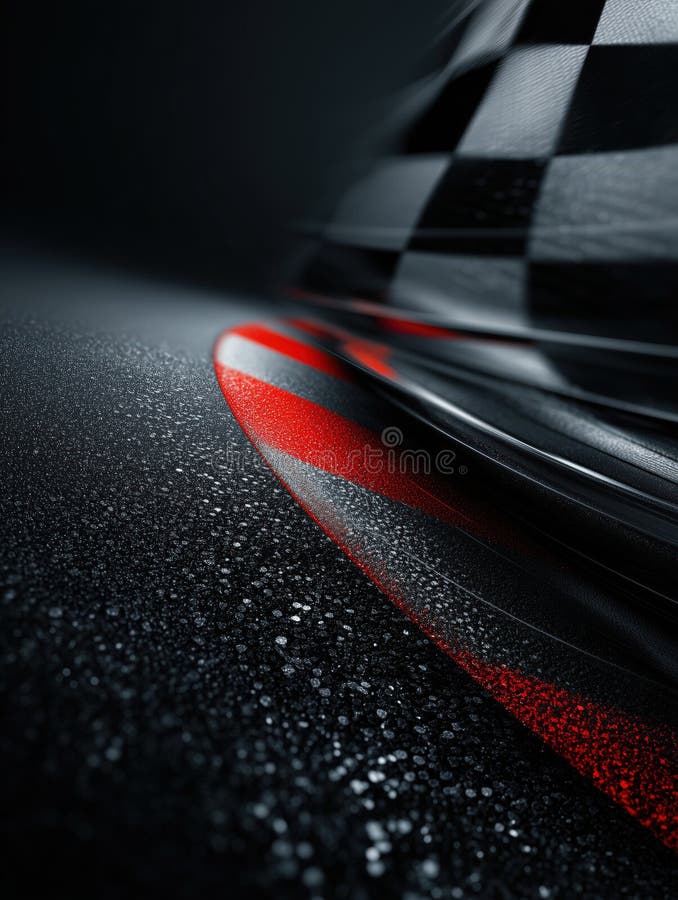 Dynamic View of a Wet Racetrack with Red-striped Curbs and a Blurred ...