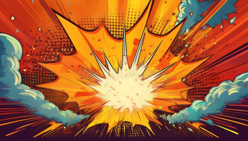 Dynamic Vintage Comic Style Explosion with Vibrant Colors and Scattered ...