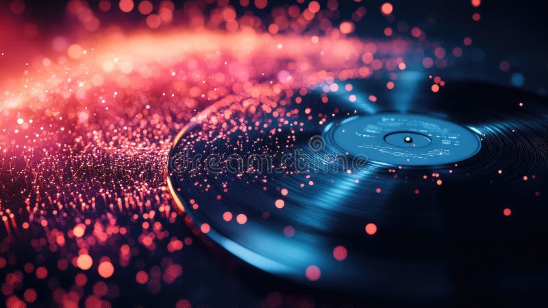 Dynamic Vinyl Records Flying White Particles Against Polygonal ...