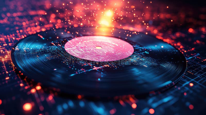 Dynamic Vinyl Records Flying through White Particles Against Polygonal ...