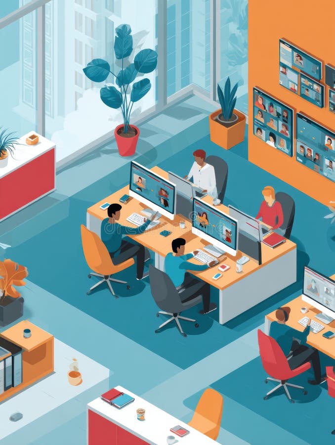 Dynamic Virtual Meeting Taking Place in a Modern Workspace with ...