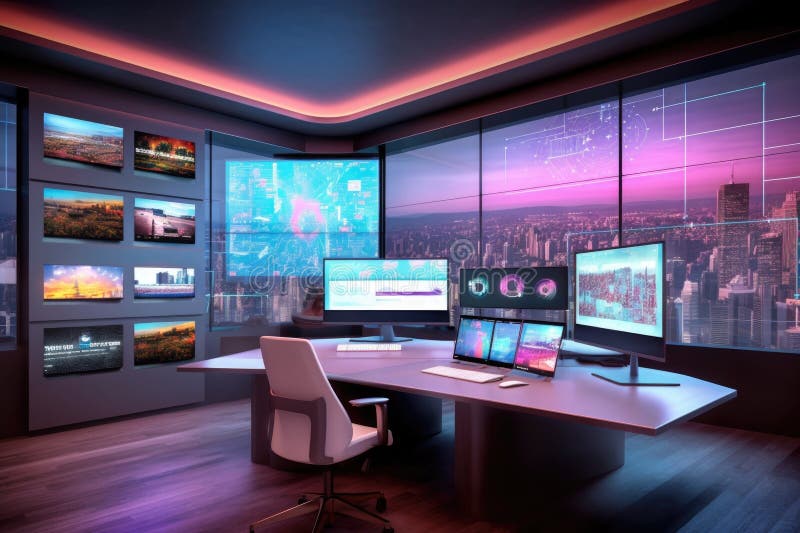 Dynamic Virtual Workspace with Interactive Panels Stock Illustration ...