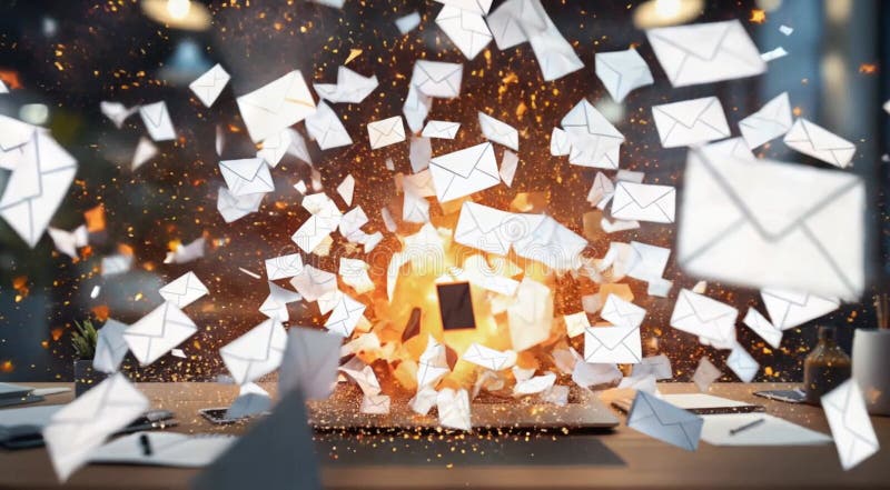 Digital Communication Concept Featuring Exploding Mail Envelopes from ...