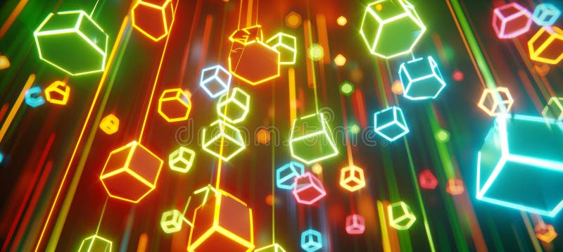 Dynamic Visual Concept with Vibrant Neon Hexagons on Dark Backdrop for ...