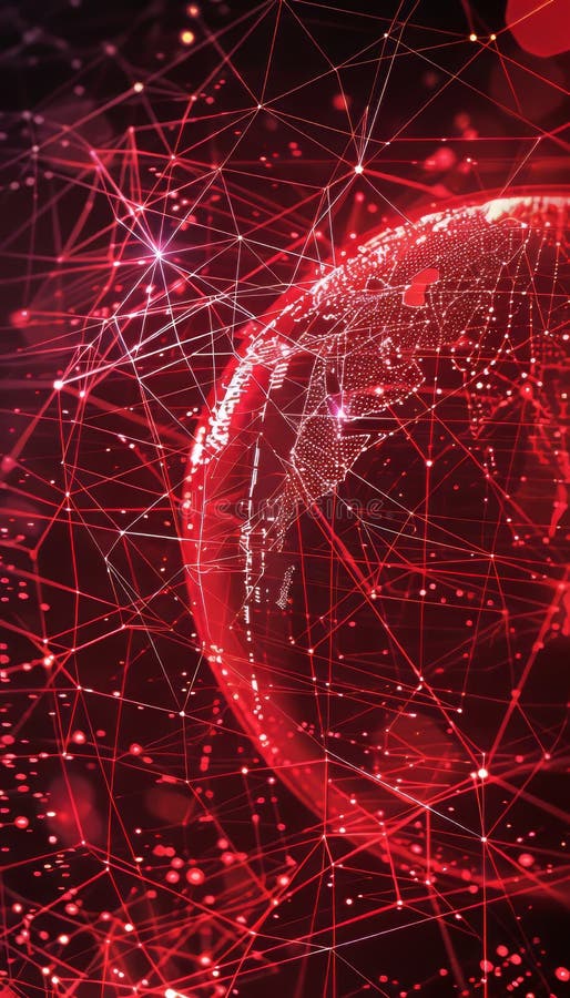 Dynamic Visual Design Showcasing a 3d Globe with Red Lines, Ai Icons ...