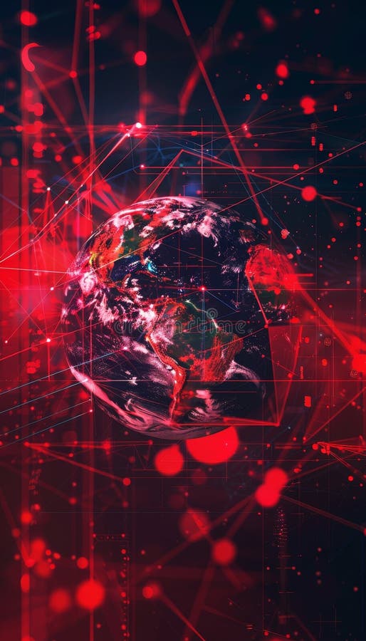 Dynamic Visual Design Showcasing a 3d Globe with Red Lines, Ai Icons ...