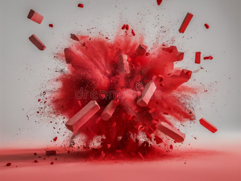 Dynamic Visual Effect of Red Chalk Explosion with Flying Debris Stock ...
